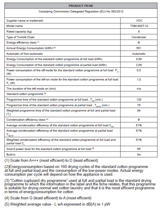 Makina për tharjen e rrobave | VOX Electronics